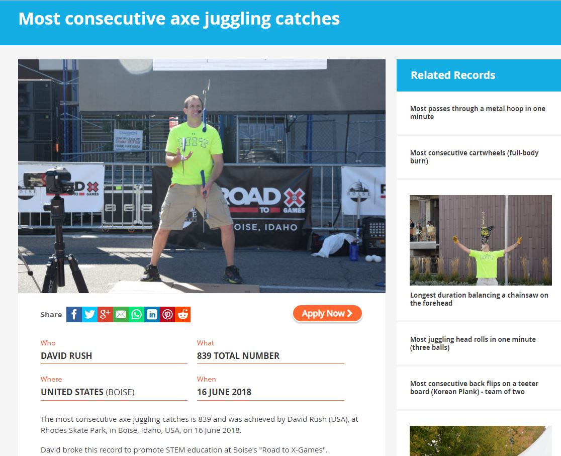 Axe Juggling from Guinness Screenshot - David Rush for STEM